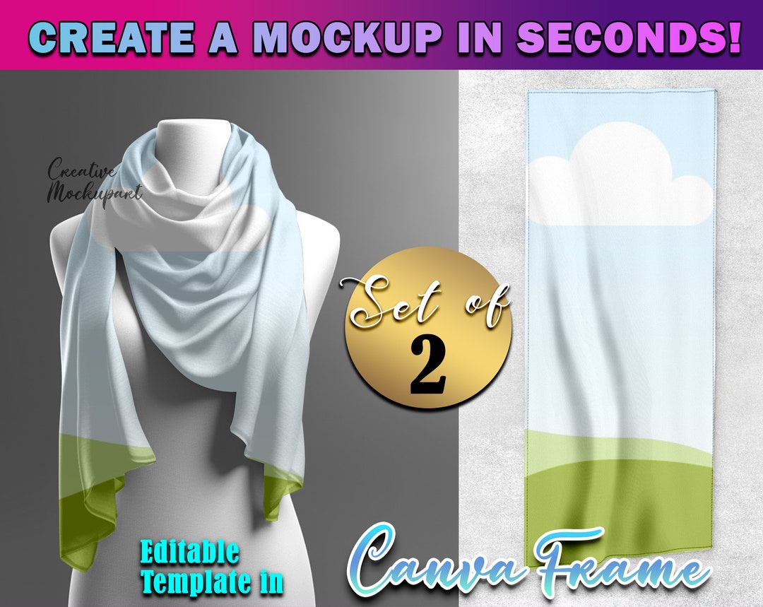 Canva Frame Silk Scarf Mockup| Set of 2 Straight & Wrapped Silk Scarf ...