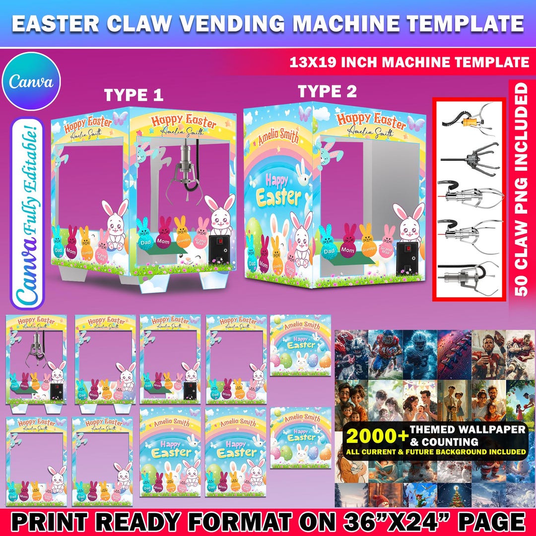 Canva Claw Easter Vending Machine Template, Editable 13 X 19 Blank ...