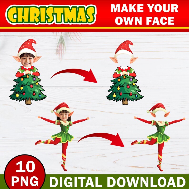 10x Christmas Add Your Own Custom Photo Face Ornament, DIY Elf Yourself ...