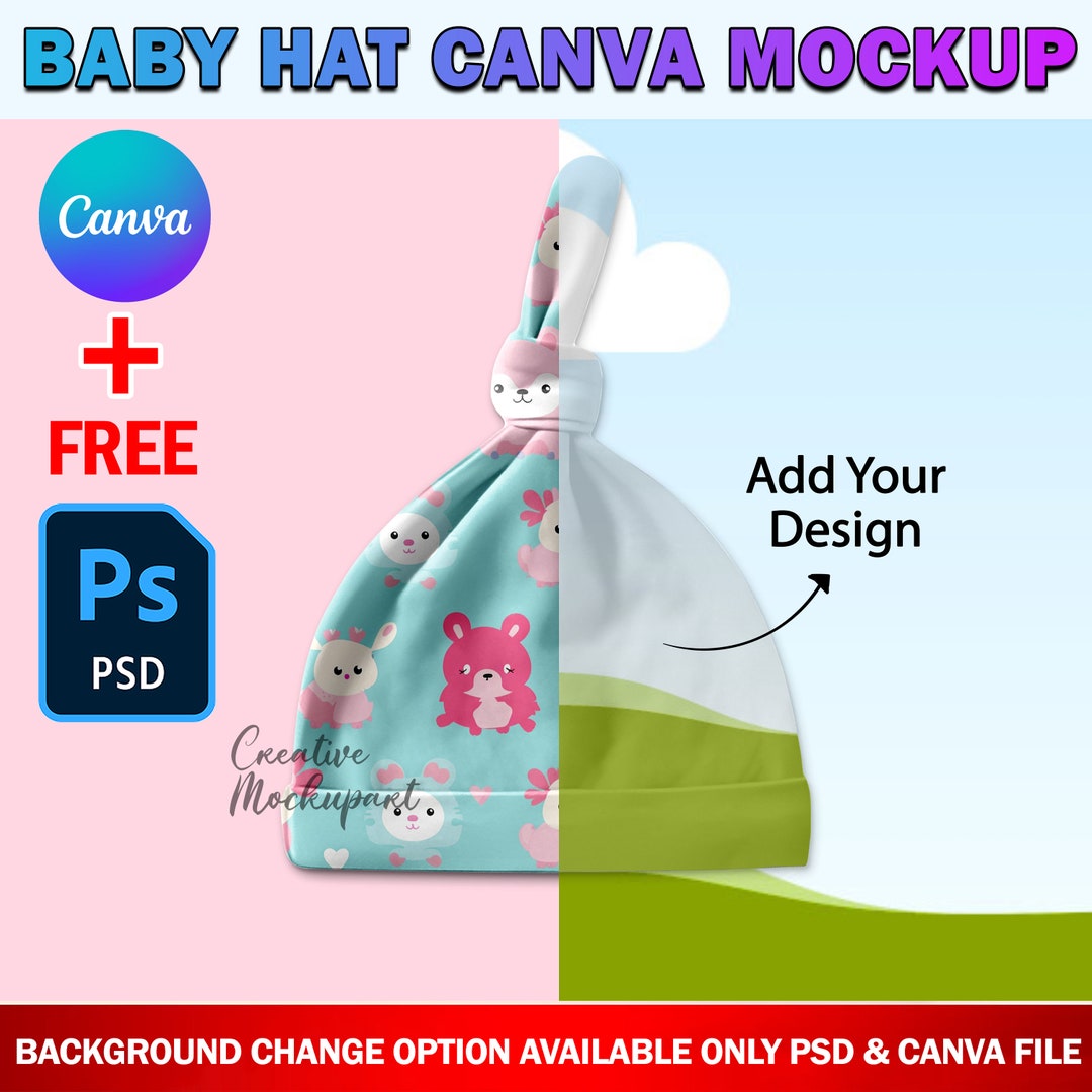 Canva Baby Knotted Hat Mockup, Baby Knot Beanie Mockup, Insert Design ...