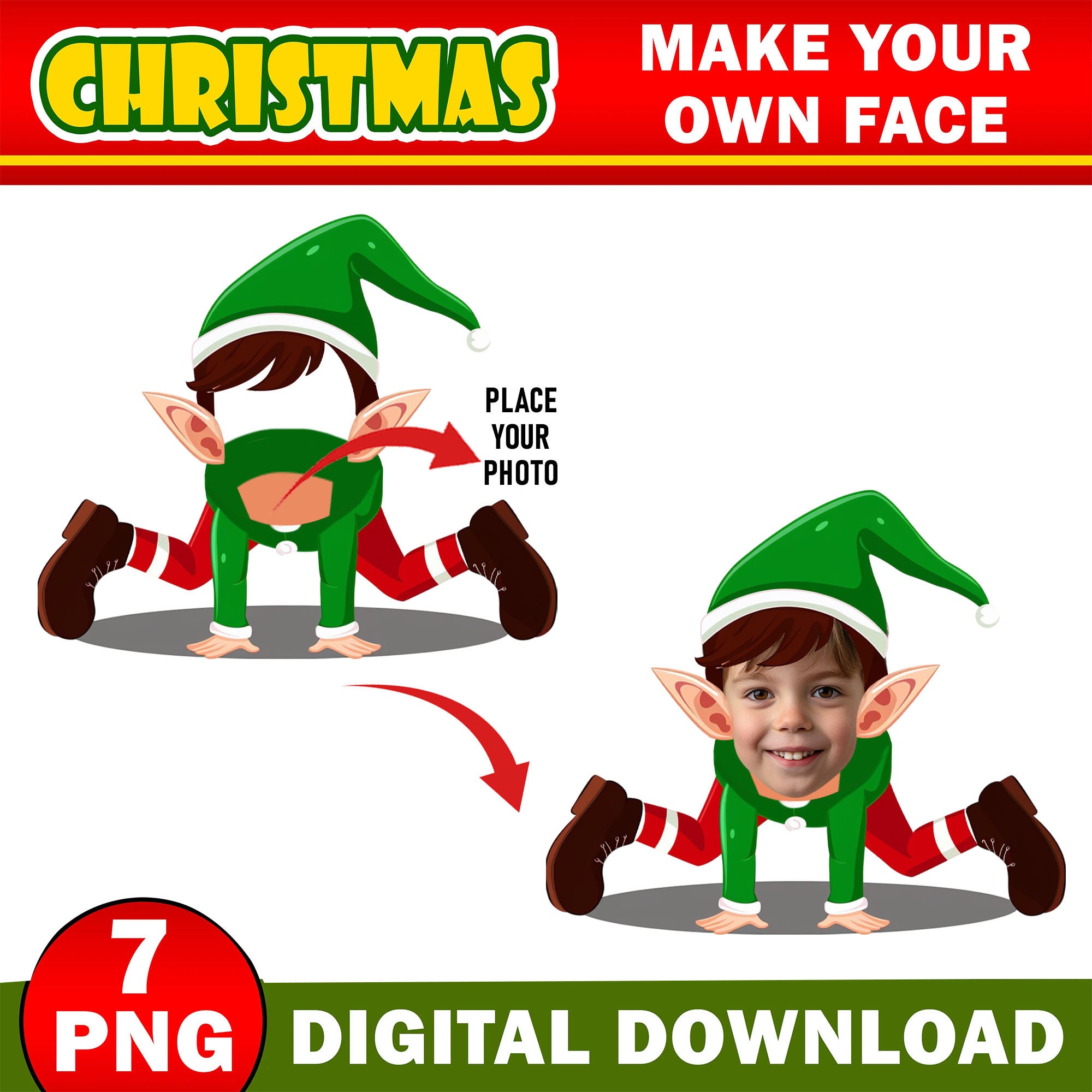 Christmas Add Your Own Photo Face, DIY Elf Yourself PNG Bundle, Elf ...