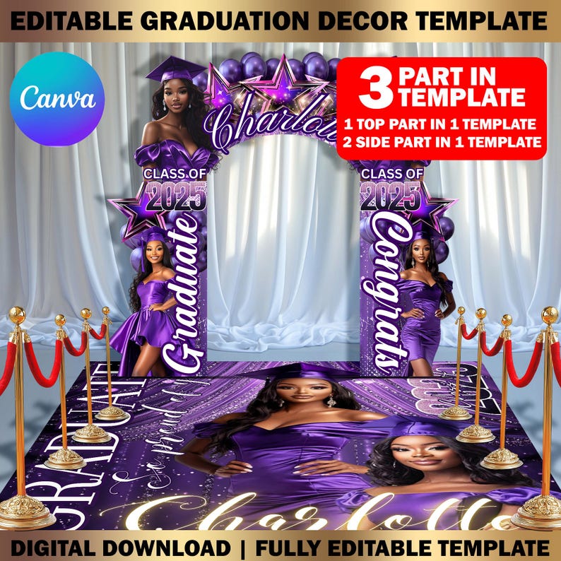 Custom Shape Graduation Decor Canva Template Bundle, Name Cutout, Grad ...