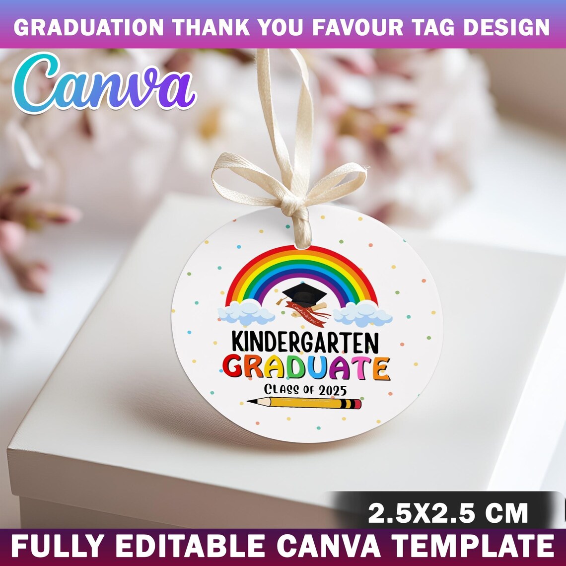 Kindergarten Graduation Round Tag, End of Year Graduation Gift Tag ...