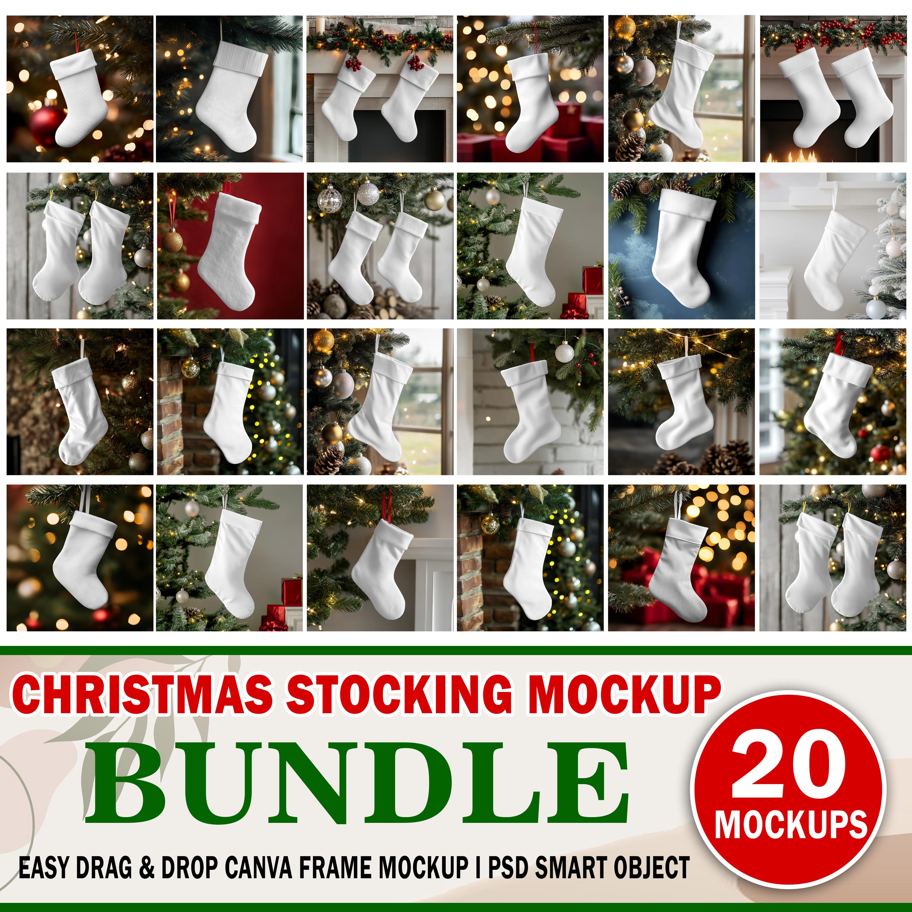 20x PSD Christmas Stocking Mockups Bundle, DIY Holiday Stocking Drag ...