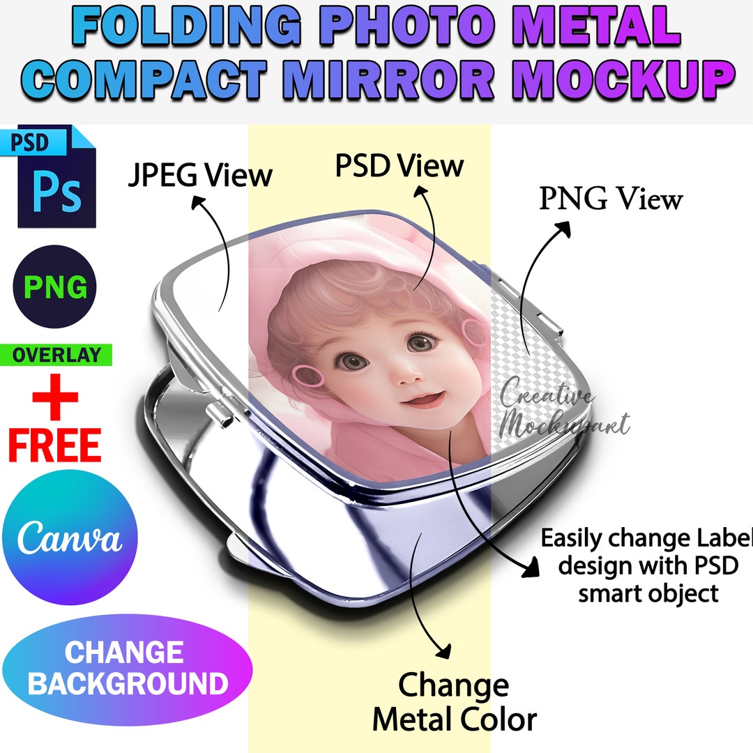 DYE Sublimation Folding Square Metal Compact Mirror Mockup Pocket ...