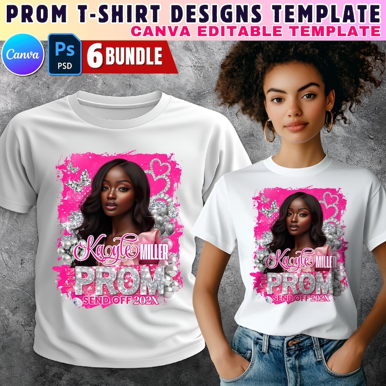 6x Viral Prom DTF Shirt Design Bundle, Prom T-shirt Design Canva, PSD ...
