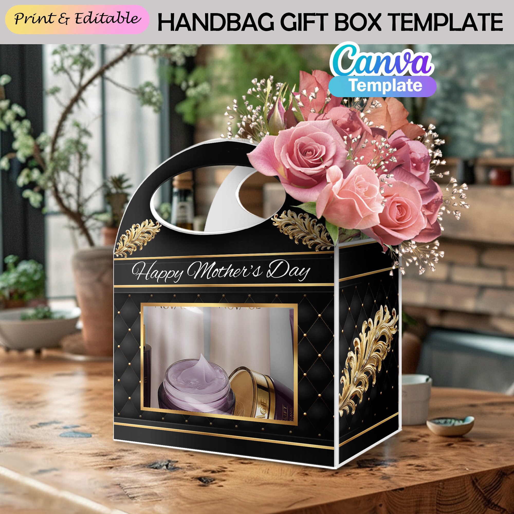 Editable 8.5x11 Luxury Handbag Gift Box Design Template Bundle, Canva ...
