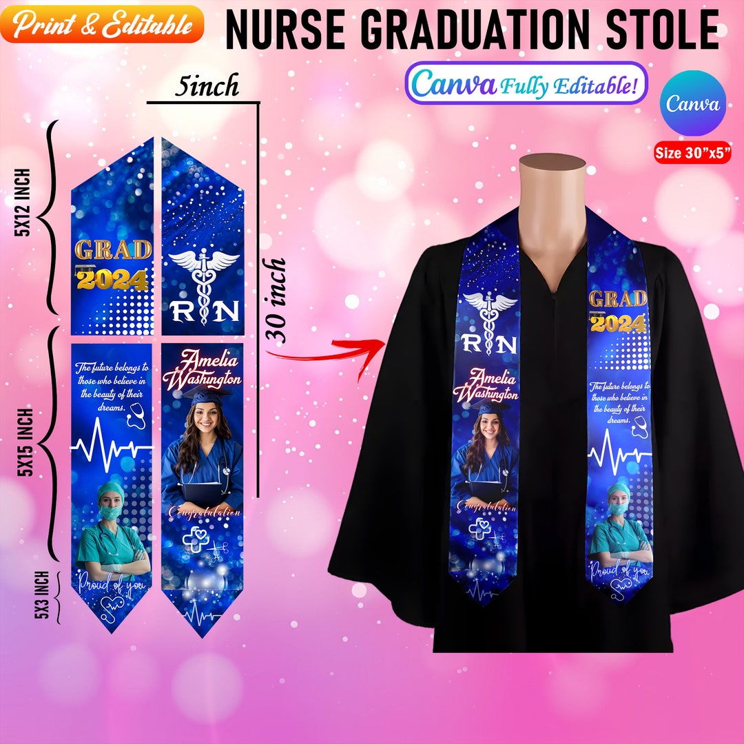 Nurse Graduation Stole Template for Nursing Class of 2024, Graduation ...