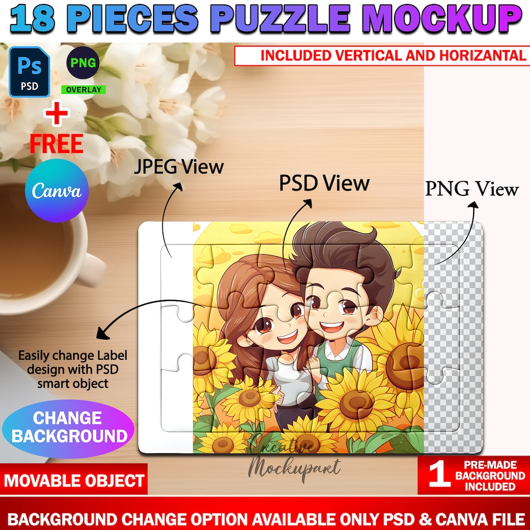 Dye Sublimation 18 Piece Puzzle Mockup, Jigsaw Puzzle Template, Insert ...