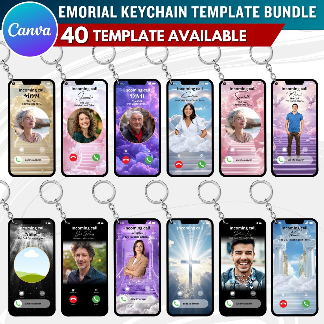 40X Memorial Keychain Canva Editable Template Bundle, Phone Call From ...