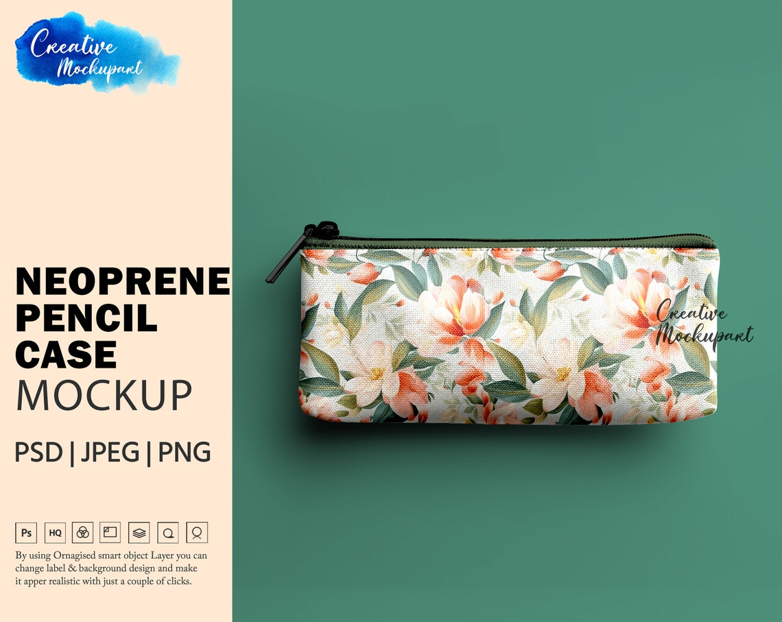 Neoprene Pencil Case Mockup | Dye Sublimation Pencil Pouch Bag Mockup ...