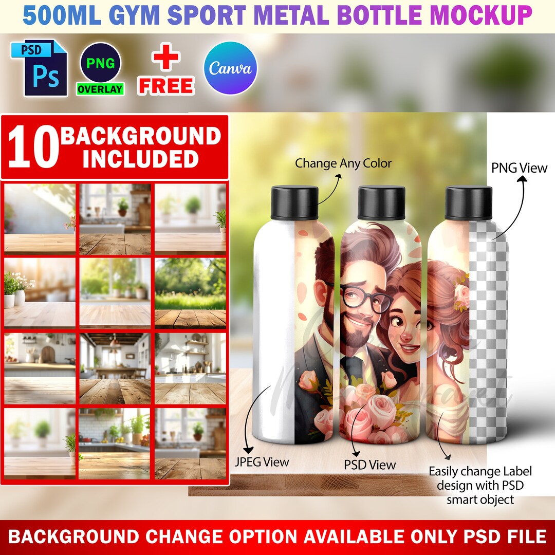 Dye Sublimation 500ml Gym Sport Metal Bottle Mockup, 17oz Vacuum Flasks ...