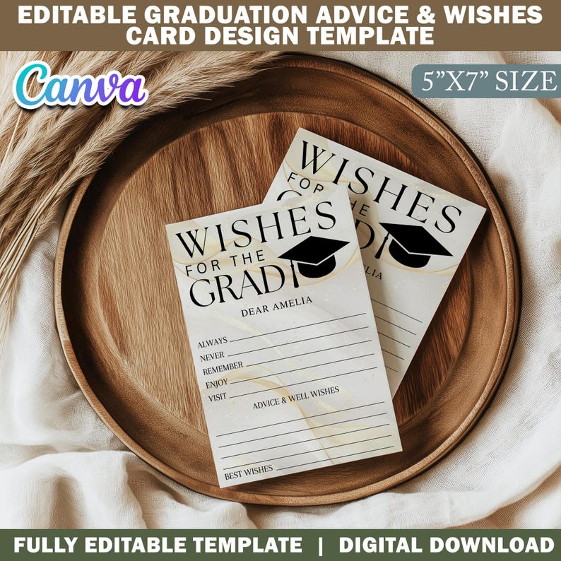 Printable Graduation Advice & Wishes Card Design Template, Editable ...