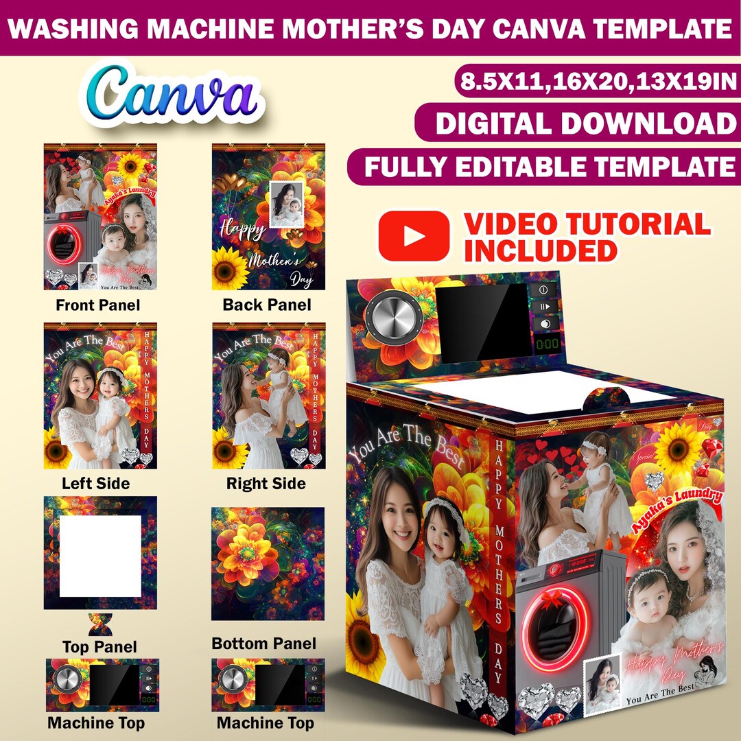 Top Load Washing Machine Gift Box Canva Template, Editable Foam Board ...