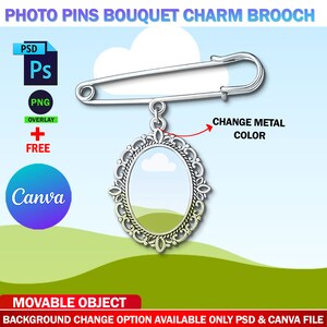 Brooch Photo Pin Mockup, Photo Pins Bouquet Charm Mockup, Brooch Pin ...