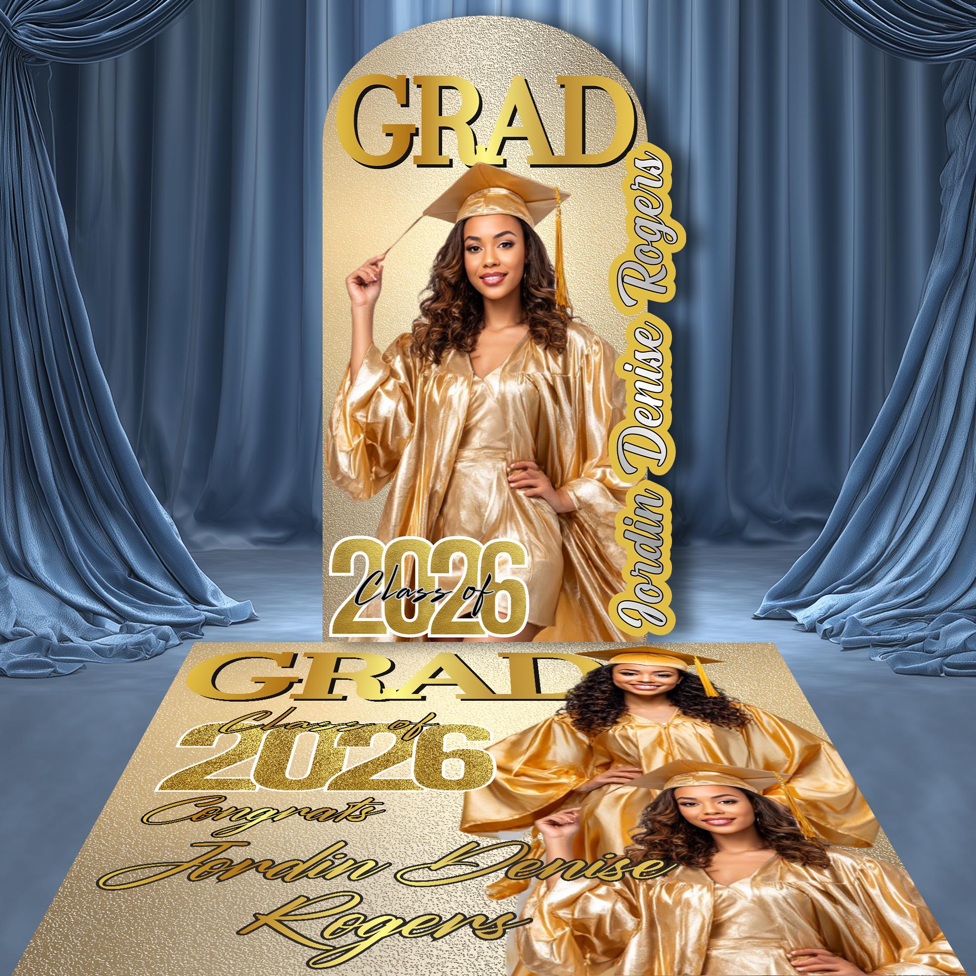 Golden Silver Graduation Decor Canva Template Bundle, Name Cutout, Grad ...