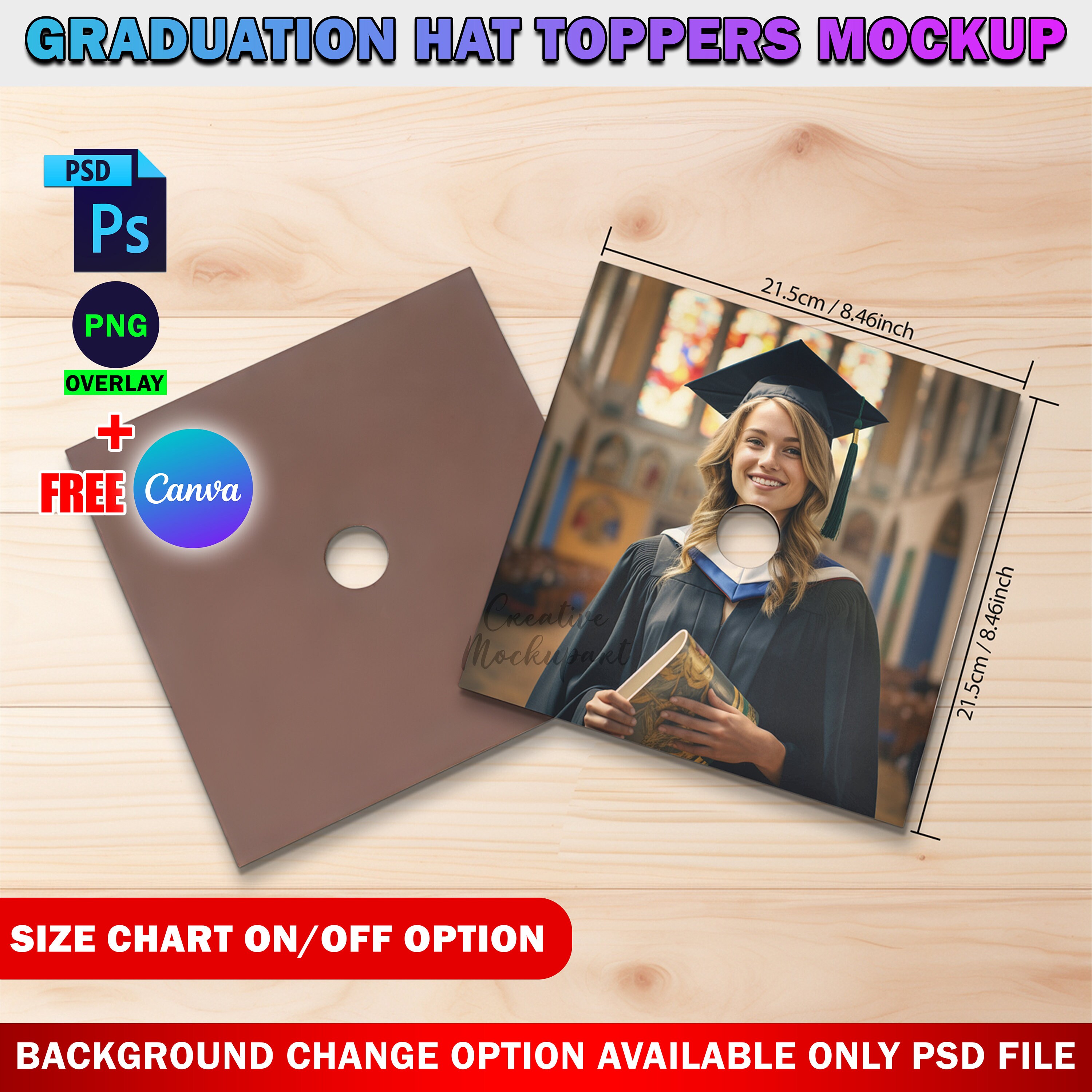 Dye Sublimation Graduation Hat Topper Mockup, Photo Frame Grad Cap ...