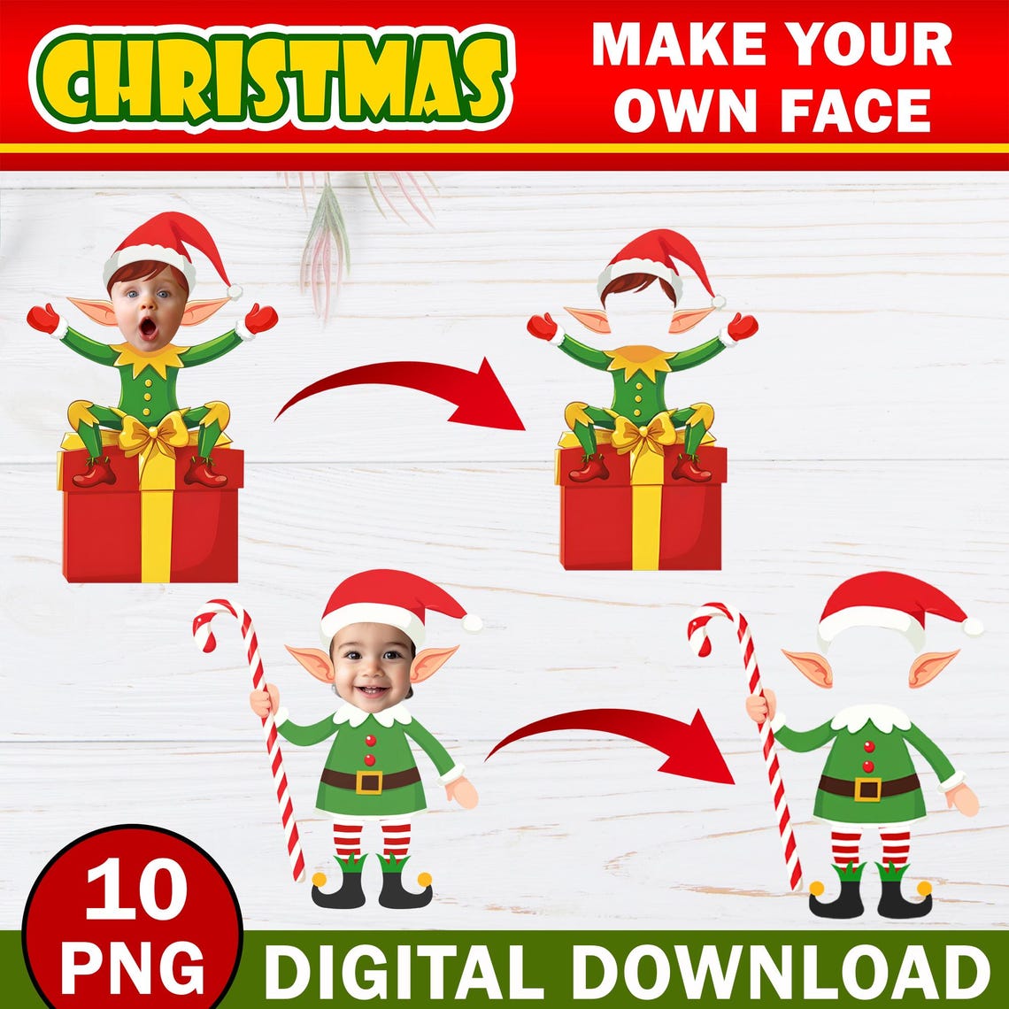 10x Christmas Add Your Own Custom Photo Face Ornament, DIY Elf Yourself ...