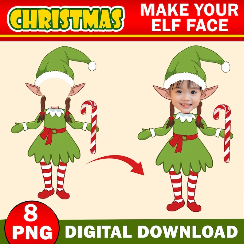 Christmas Add Your Own Photo Face, DIY Elf Yourself PNG Bundle, Elf ...