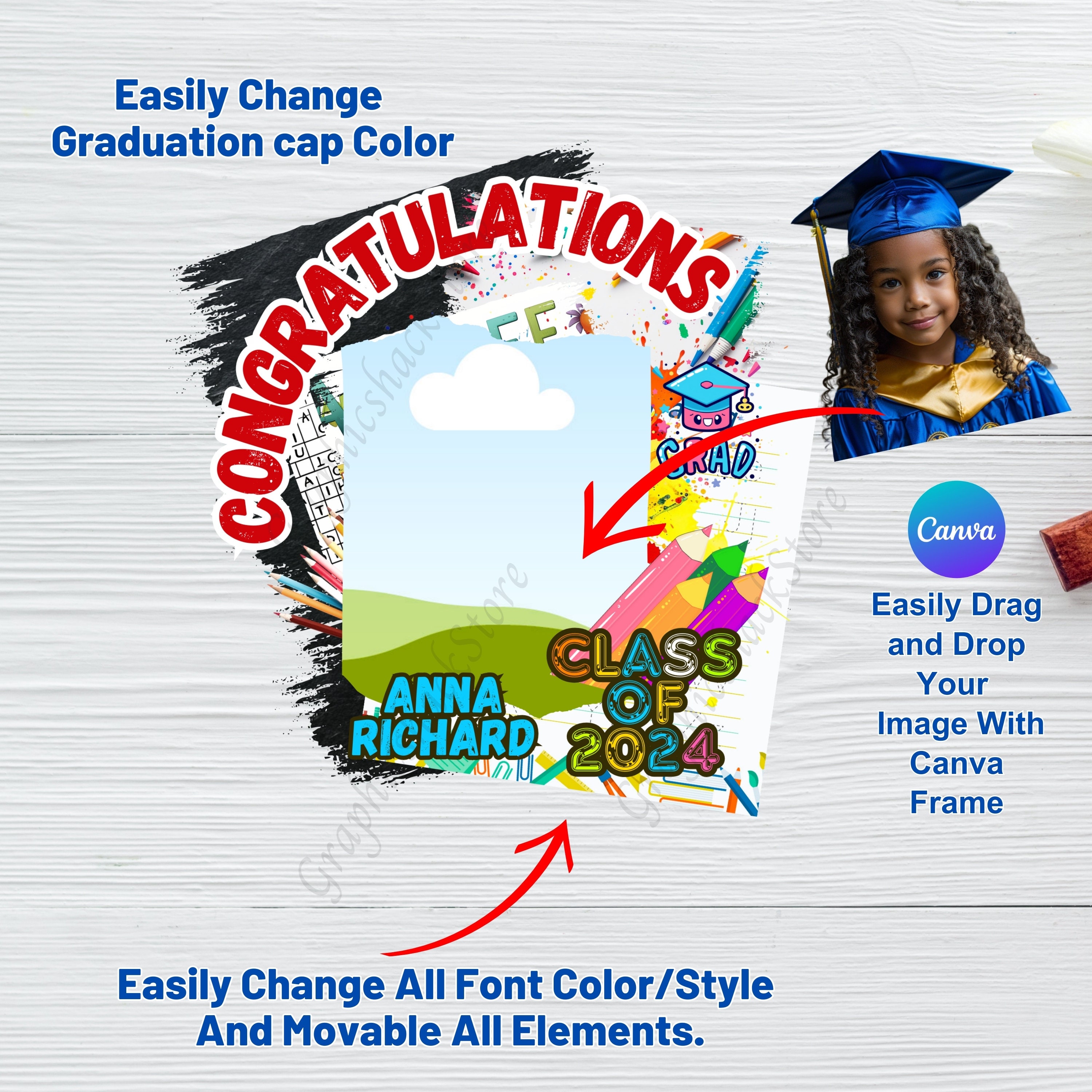 Kids Graduation Design Template, Grad Flyer, T-shirt Design, Grad Fan ...