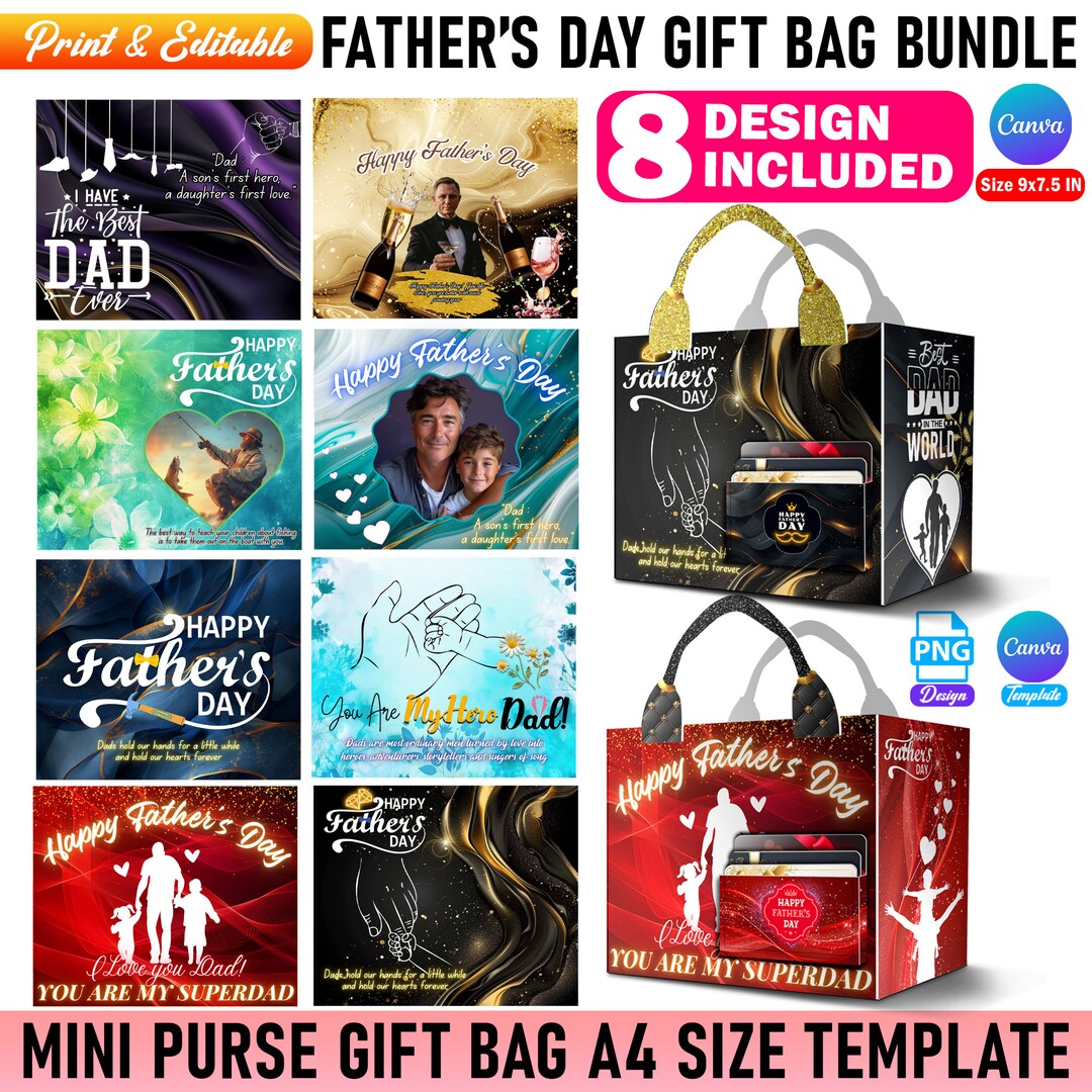 Father's Day Gift Box Design Template Bundle, Designer Handbag With ...