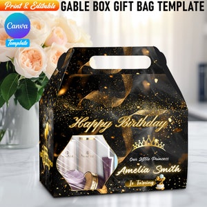 5 Editable Gable Box Gift Bag Design Template Bundle, Birthday Favor ...