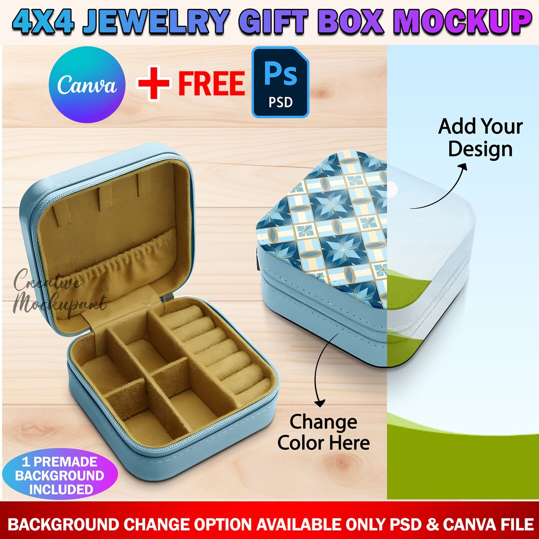 Canva 4X4 Inch Jewelry Gift Box Mockup for Sublimation, Gift Case ...