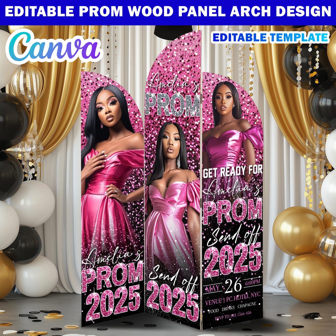 Prom Wooden Arch Panel Design Canva Backdrop Template, Editable Purple ...