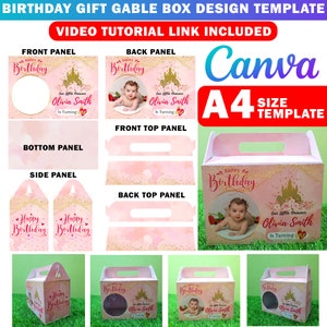 Canva Birthday Gable Box Template, Editable Separate Part Party Favor ...