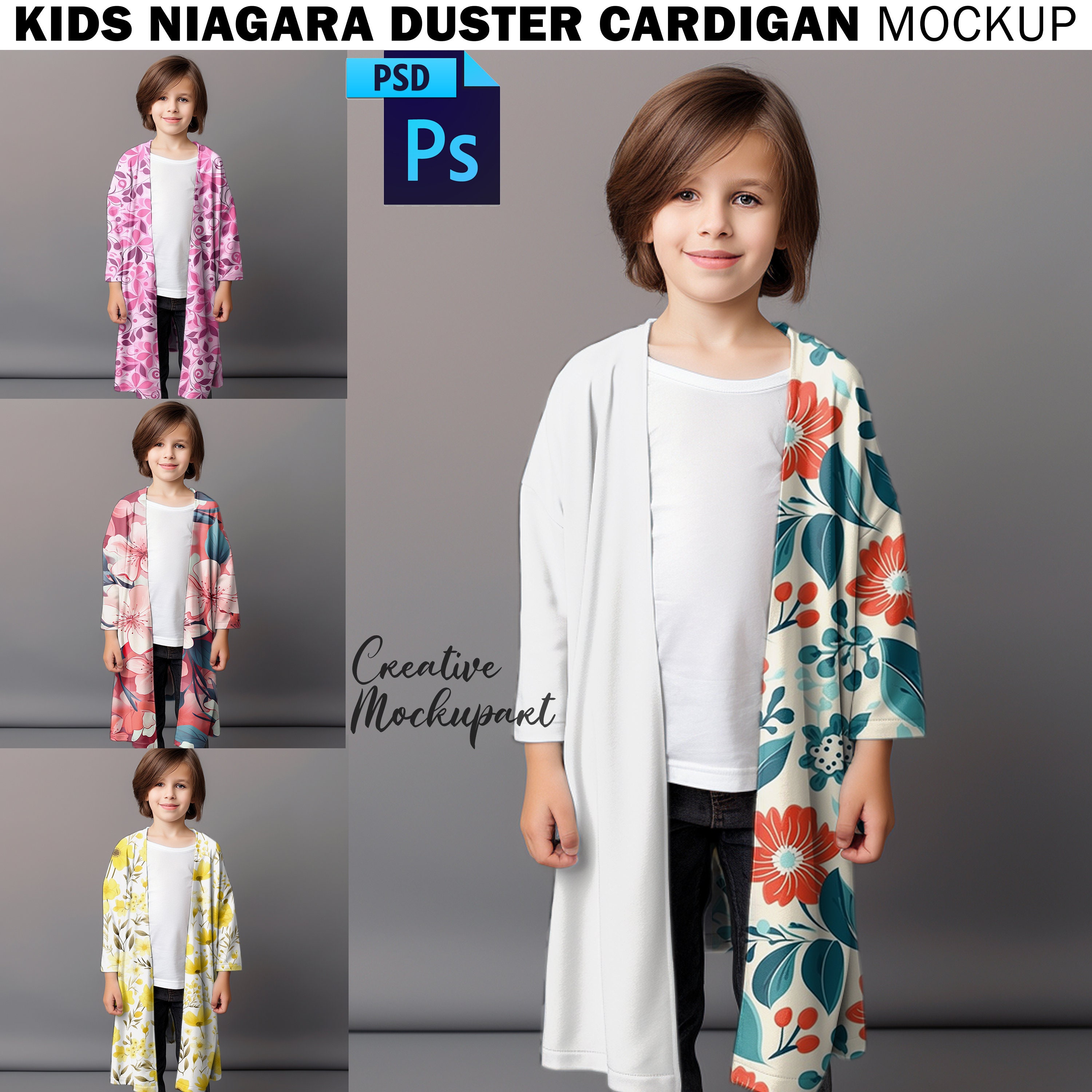 Kids Niagara Duster Cardigan Mockup | Kimono Mockup, Jumper Sweater ...