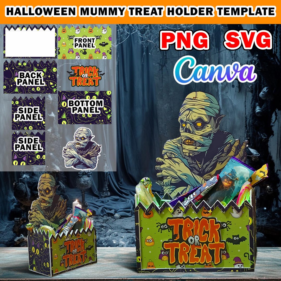 Halloween Mummy Treat Box Holder SVG Template, Halloween Party Favor ...