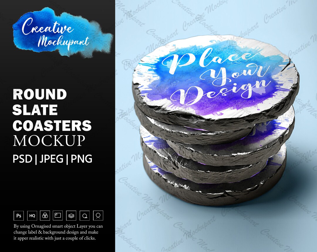 DYE Sublimation Round Slate Coasters Mockup | Change Background Add ...