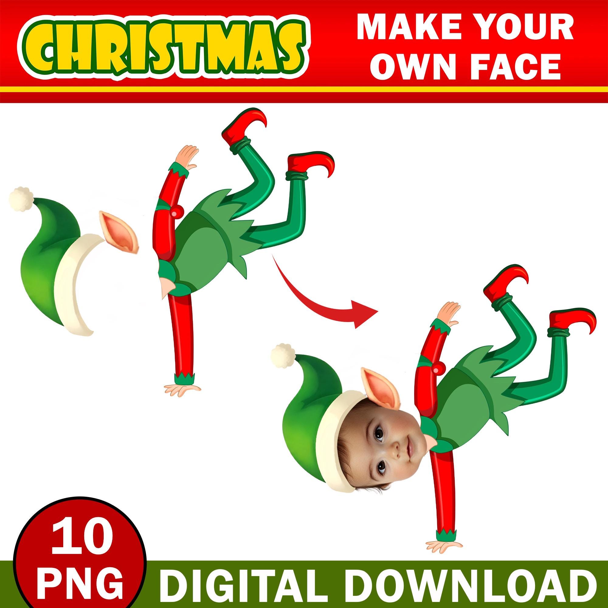 10x Christmas Add Your Own Photo Face, DIY Elf Yourself PNG Bundle, Elf ...