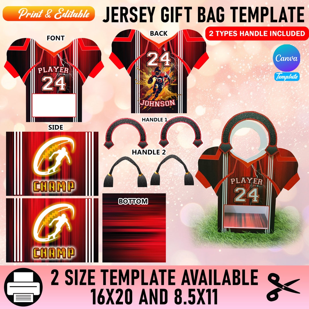 Canva Editable Football Jersey Gift Bag Template, Designer Handbag Gift ...