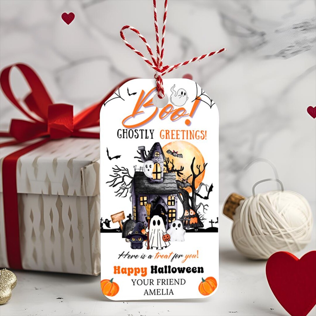 Editable Halloween Favor Tags, Halloween Gift Tag, Ghostly Greetings ...