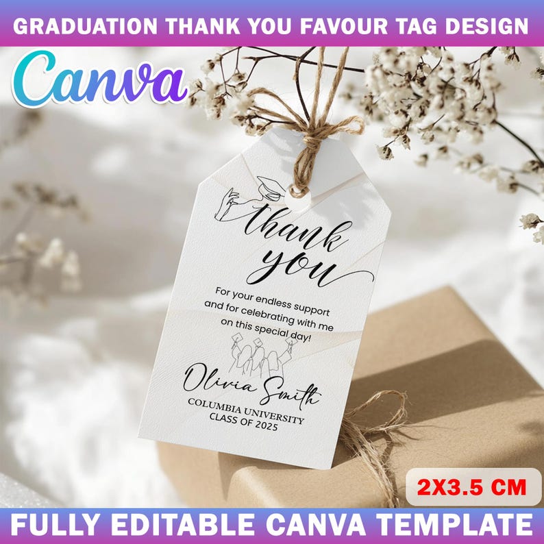 Printable Class of 2025 Graduation Thank You Favor Tag Template, Canva ...