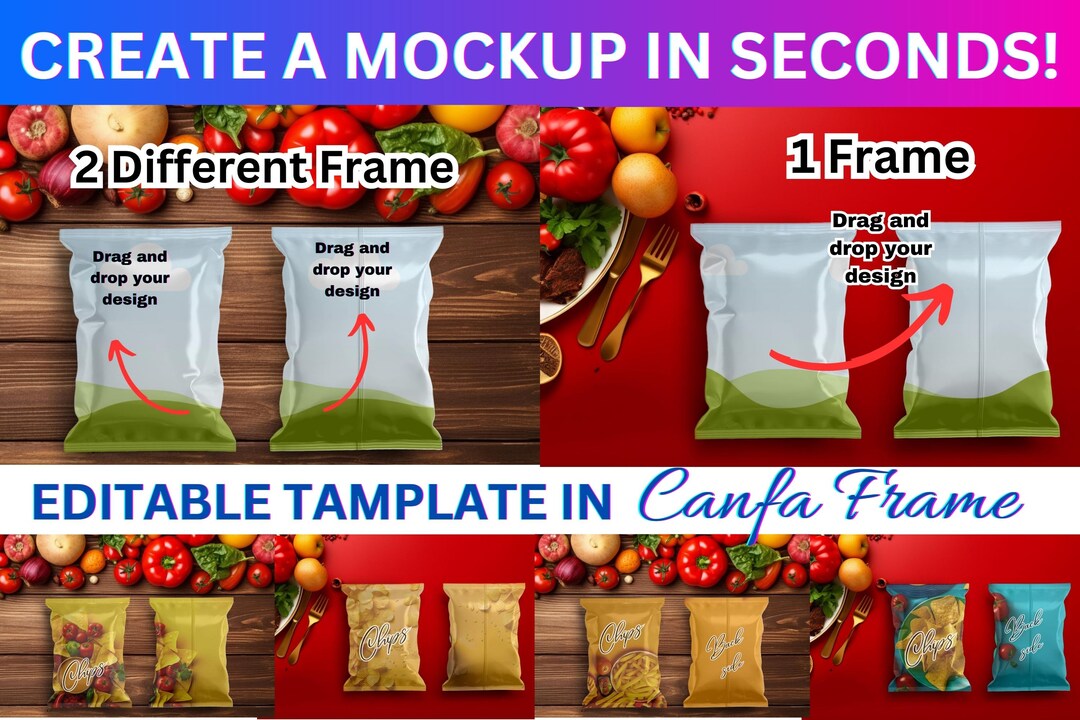 Canva Frame Potato Chip Bag Label Mockup Change Background, Drag & Drop ...