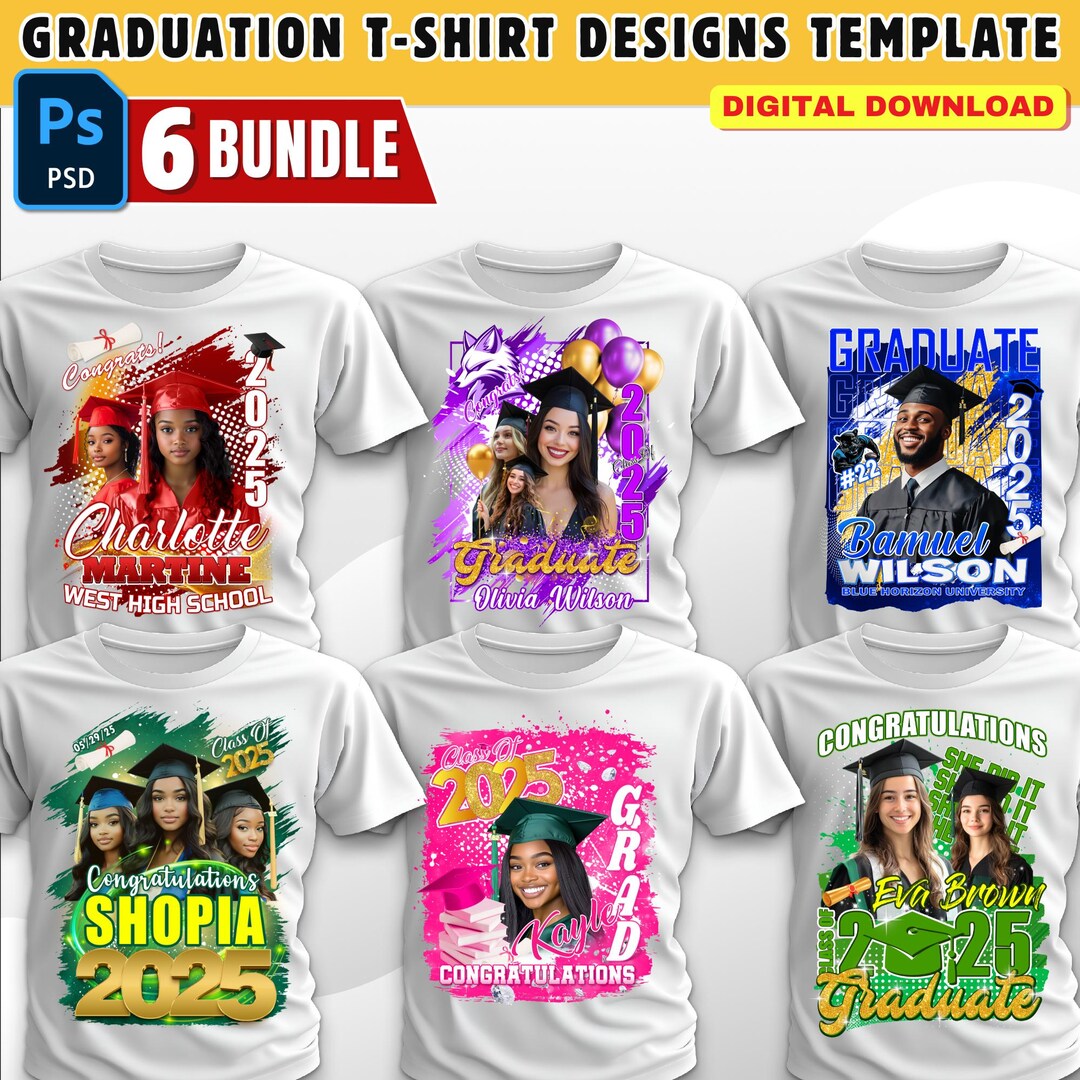 6x Viral Graduation Shirt DTF Design Bundle, Grad T-shirt Design PSD ...