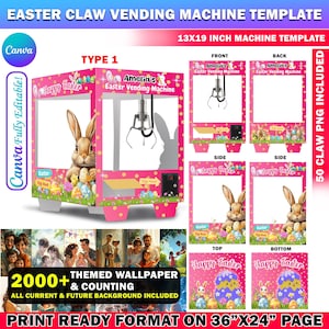 Editable Canva Claw Easter Vending Machine Template, 13 X 19 Blank Template, 50 Claw Panel PNG ...
