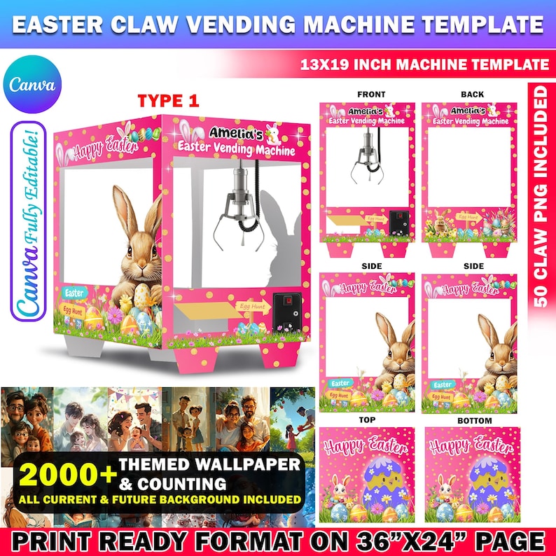 Editable Canva Claw Easter Vending Machine Template, 13 X 19 Blank ...