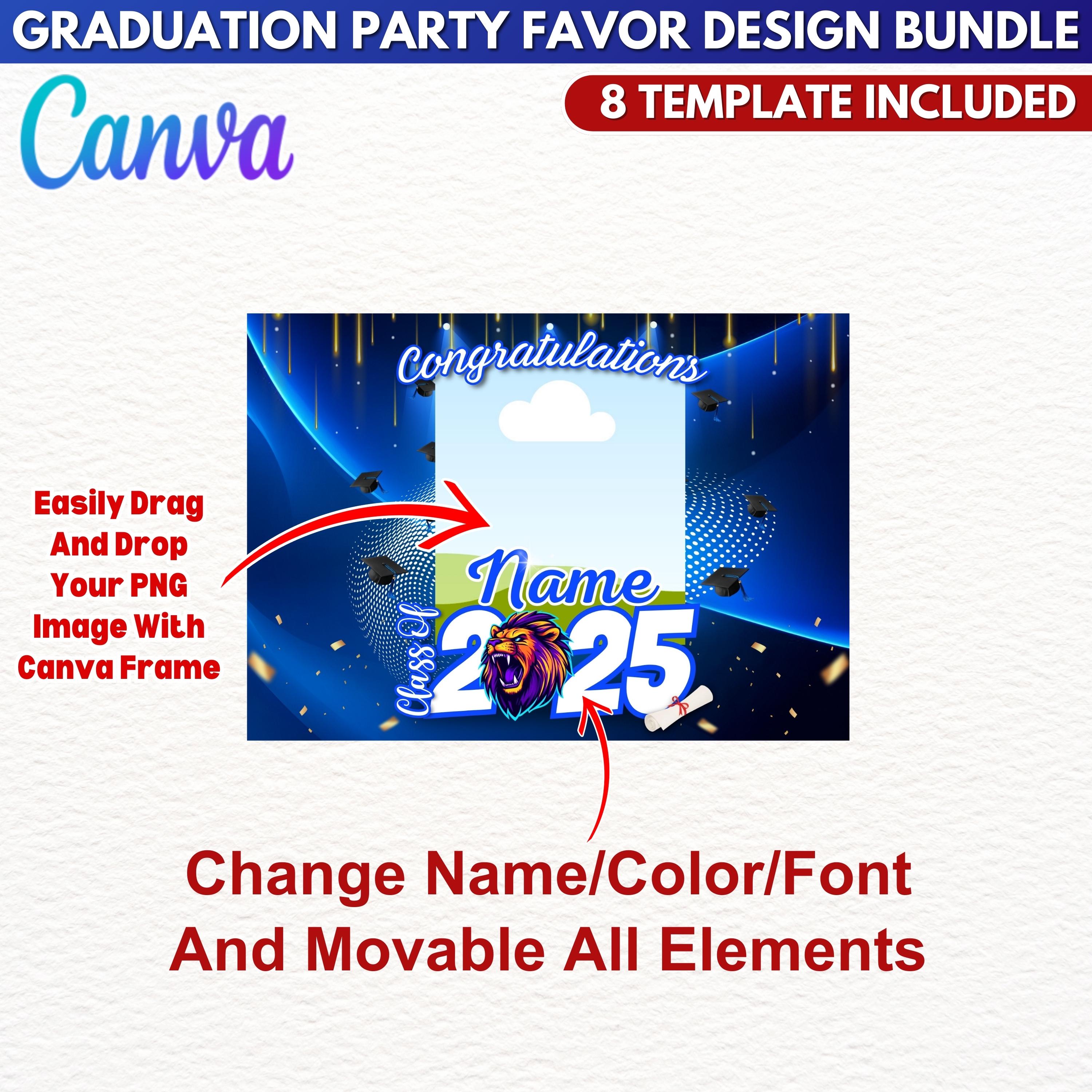 8X Graduation Party Favor Template Bundle, Blue Canva Editable ...