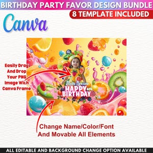 8X Fruits Theme Birthday Party Favor Template Bundle, Canva Editable ...