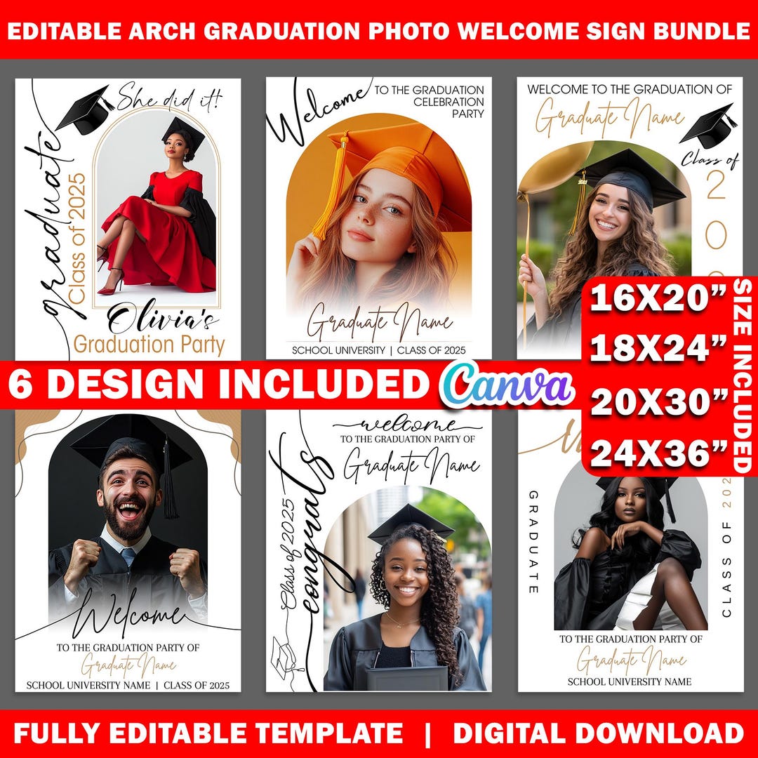 6X Graduation Arch Photo Welcome Sign Templates Bundle, Editable Canva ...