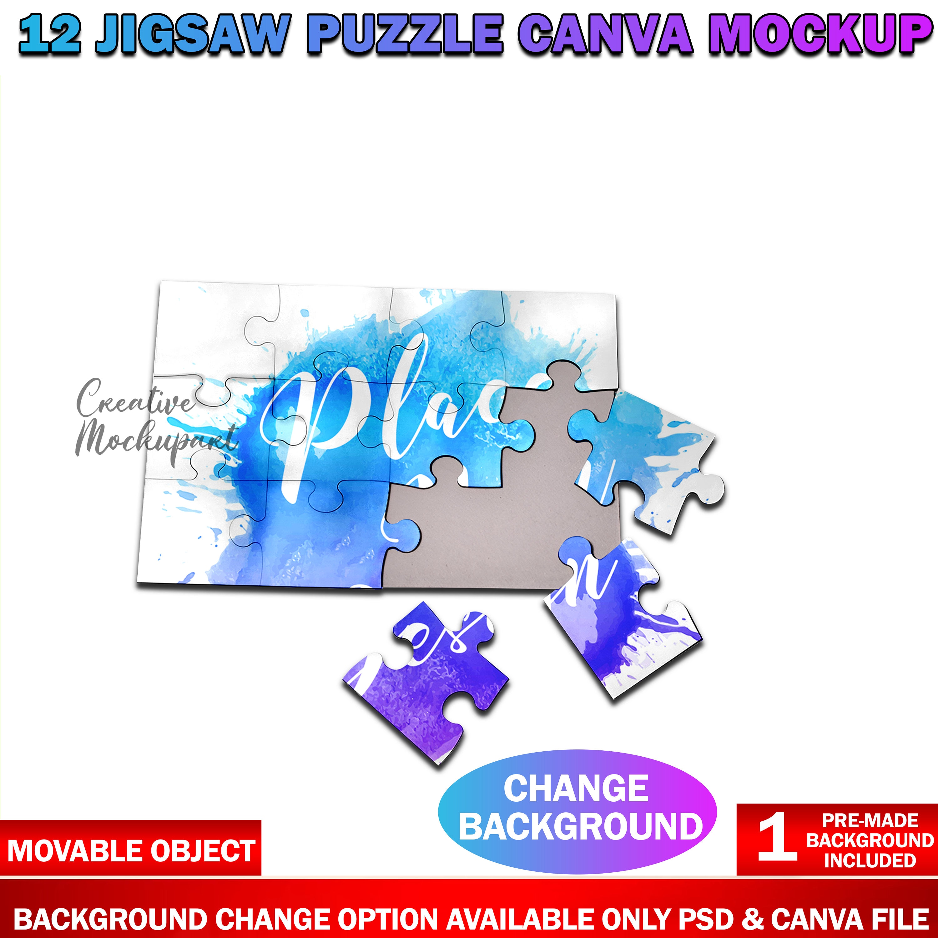 Canva 12 Piece Puzzle Mockup, Jigsaw Puzzle Template for Sublimation ...