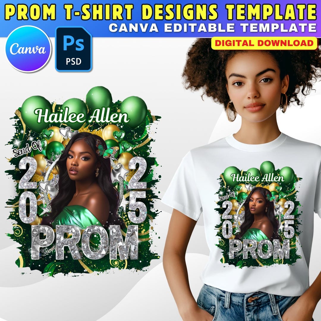 Prom Shirt Design, Green and Silver DTF T-shirt Design Template, 16x20 ...