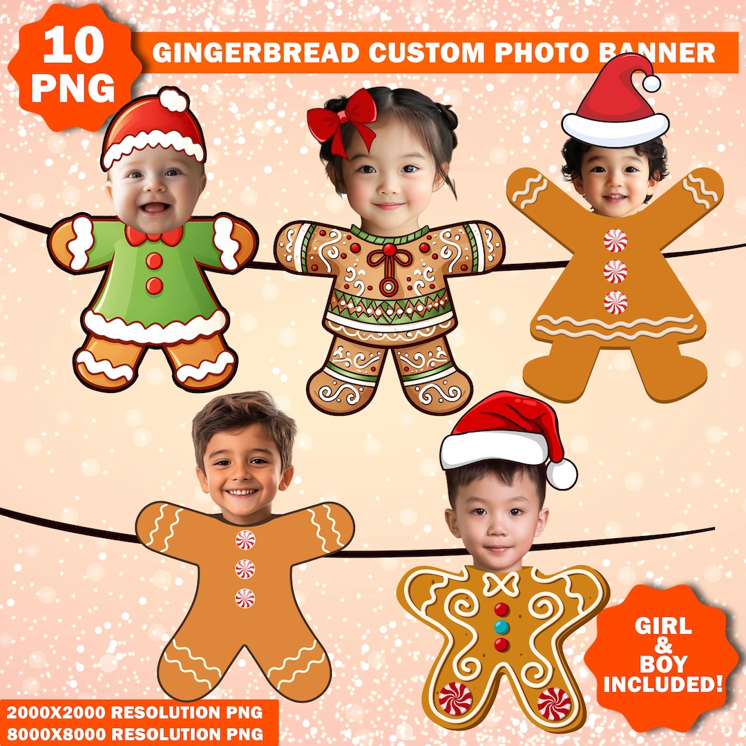 Add Your Own Gingerbread Custom Photo Face Banner, DIY Gingerbread ...