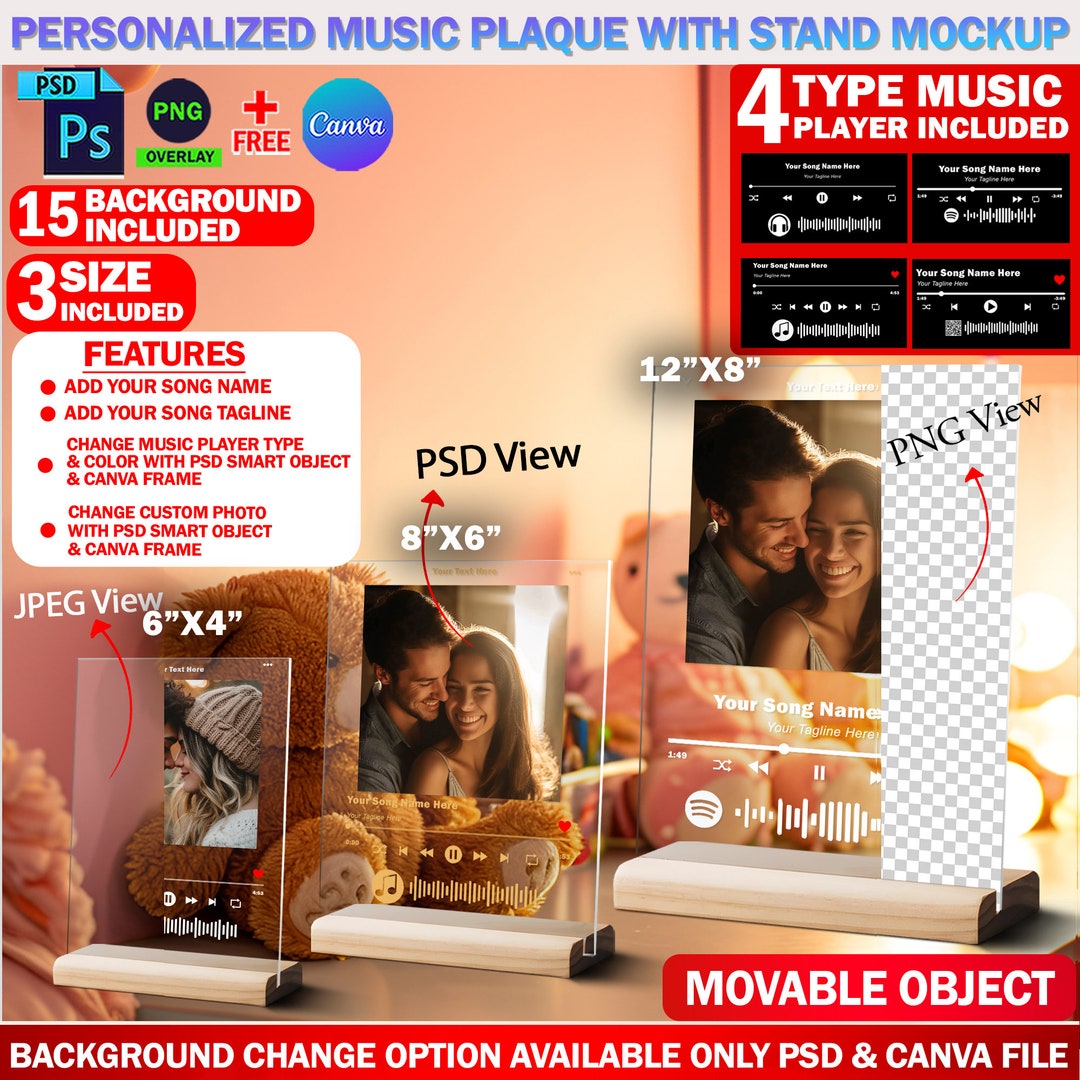 Personalized Music Plaque With Stand Mockup, 6X4, 8X6 12x8 Music Photo ...
