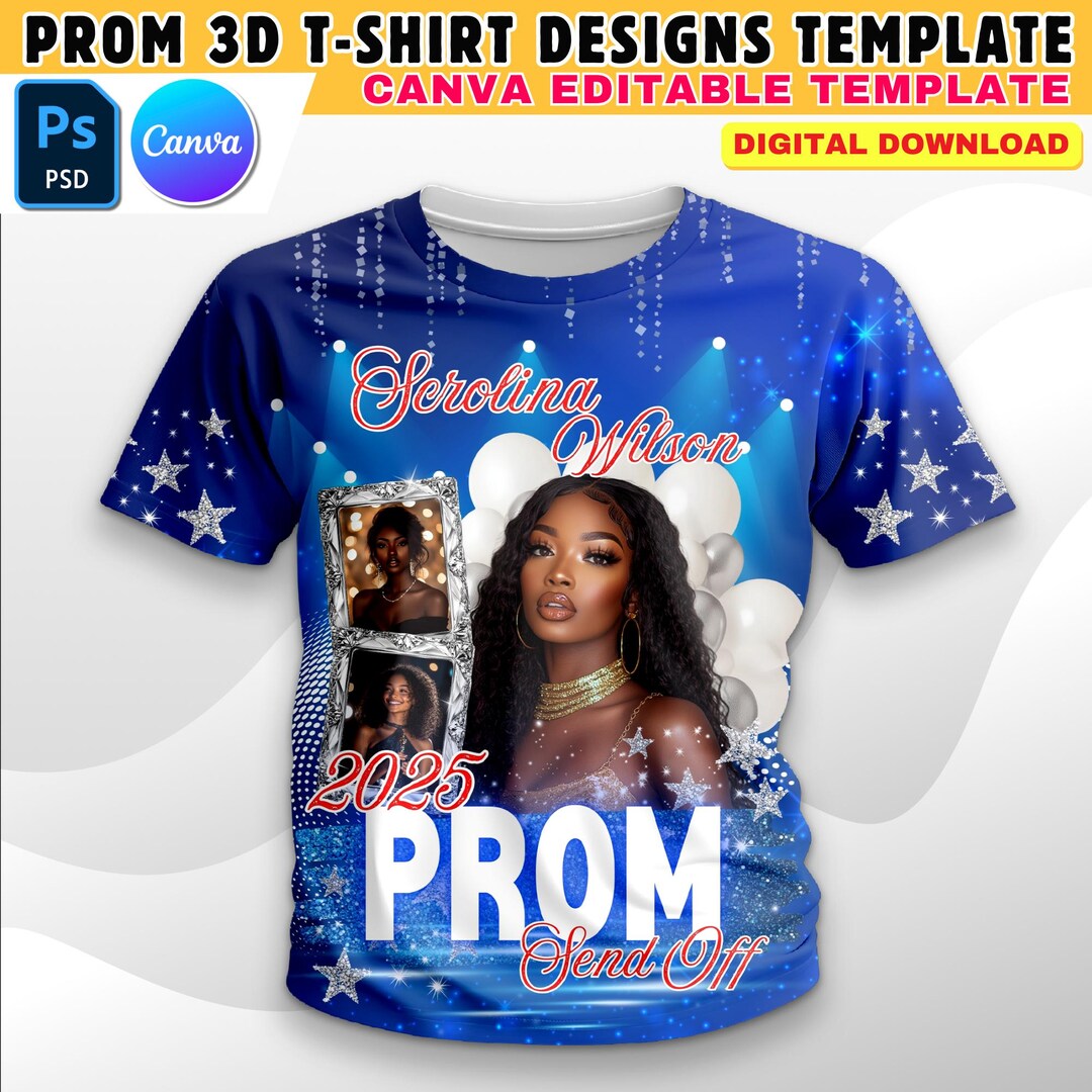 Prom 3D Shirt Design, Blue & Silver T-shirt Design Template, 32x27 Inch ...