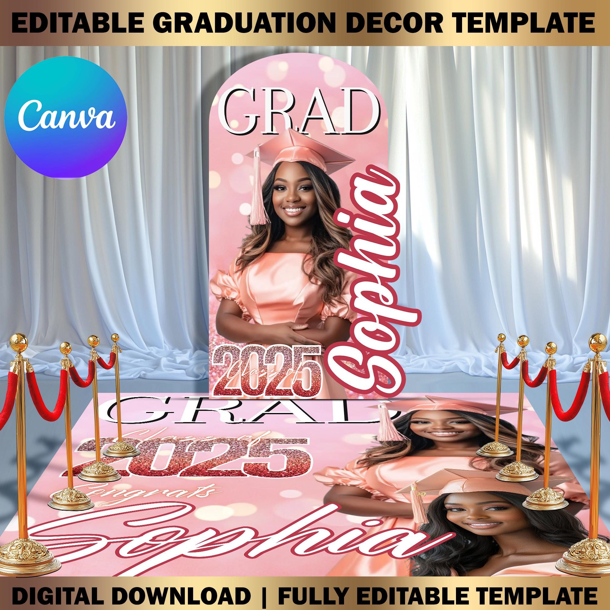 Custom Shape Graduation Decor Canva Template Bundle, Name Cutout, Grad ...