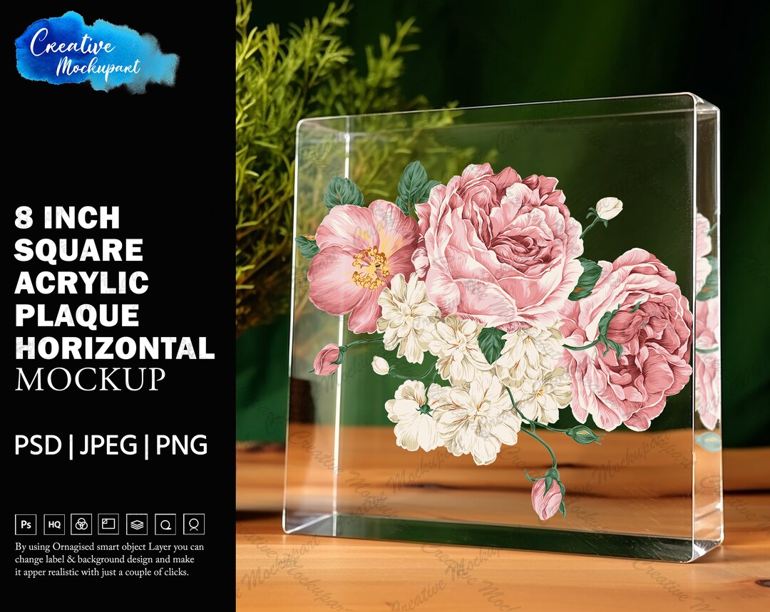 8 Inch Square Acrylic Plaque Horizontal Mockup for Dye Sublimation or ...